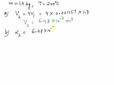 A piston-cylinder device initially contains 1.4 kg saturated liquid water at 200^∘ C. Now heat ...