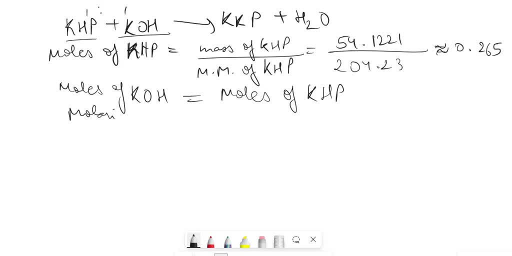 SOLVED: 1. A student standardizes a solution of KOH by using a ...