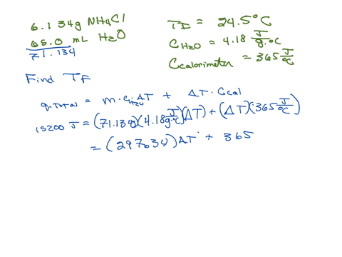 The heat of solution of ammonium chloride is 152 kjmol if a...