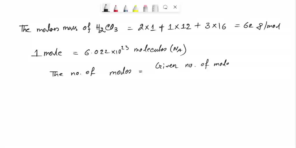 SOLVED: What is the mass of 6.02 x 10^23 molecules of H2CO3? You have 64 grams of methane, CH4 ...