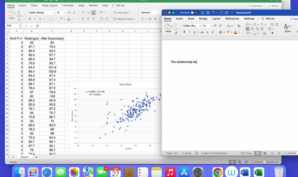 SOLVED: Open the Heart Rate Data Set in Excel and identify the X ...