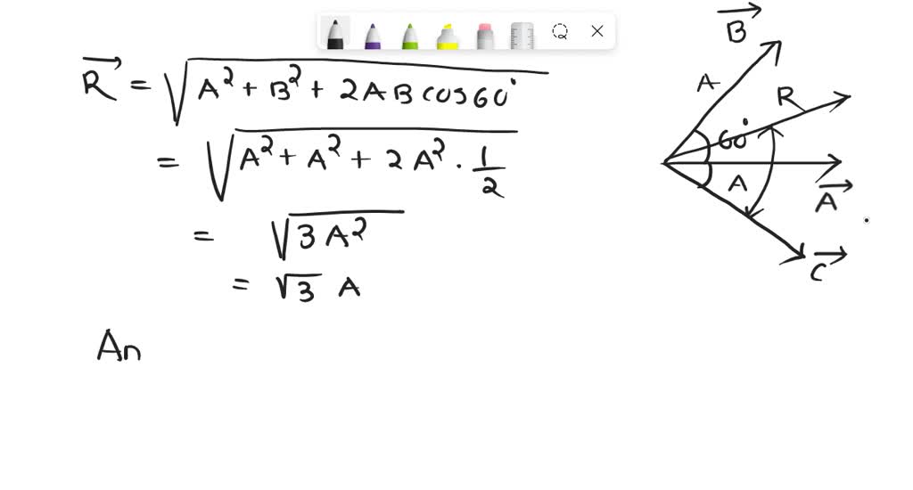 SOLVED: Three vectors each of Magnitude A are acting at a point such ...