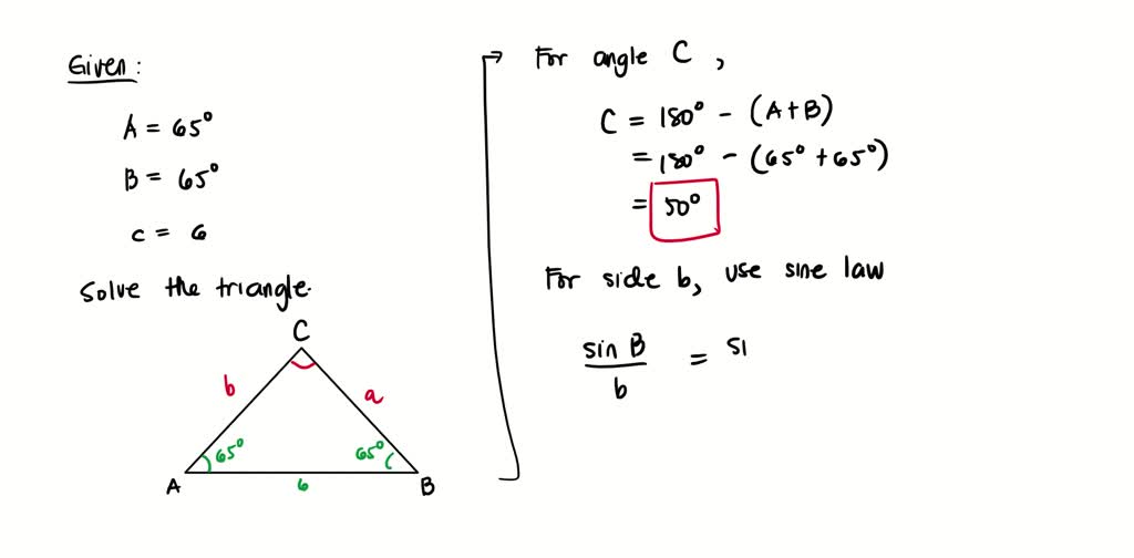 SOLVED: A right angle triangle as pictured below has side lengths a = 33, b = 56 and c = 65 ...
