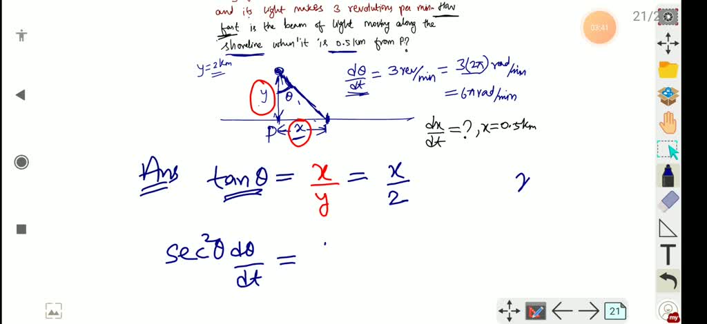 SOLVED: A lighthouse is 2 km off a straight shore. A search light at ...