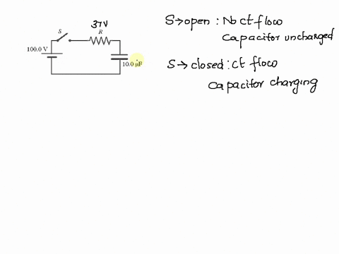 the figure shows a simple rc circuit consisting of a battery in series with a 100 f capacitor ...