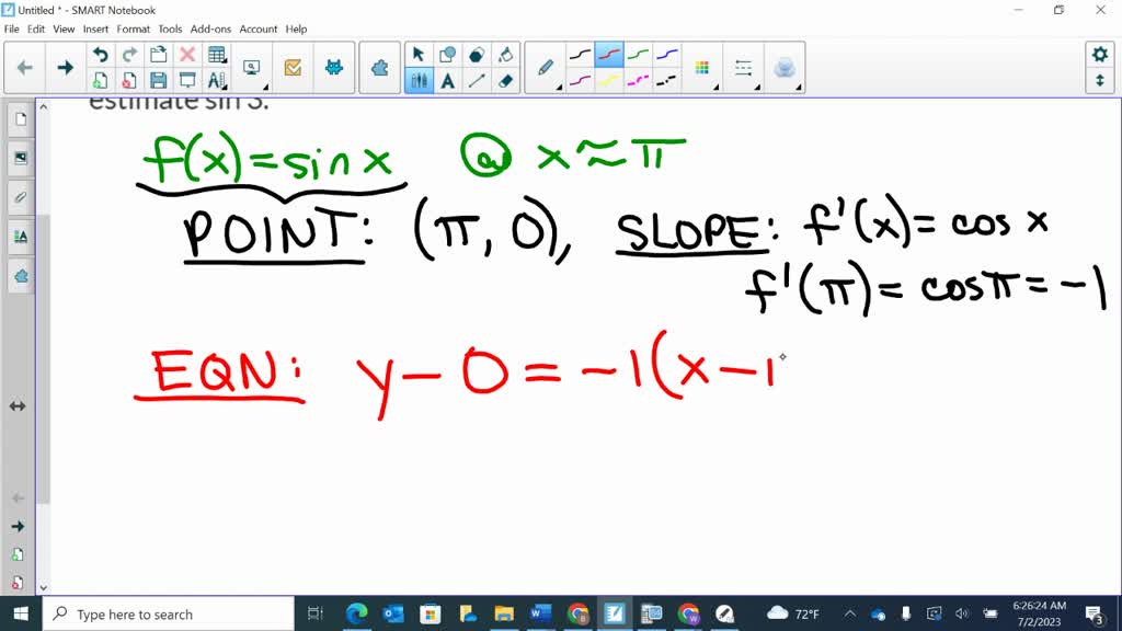 Consider the function f left parenthesis x right parenthesis equals sin x near x equals straight ...