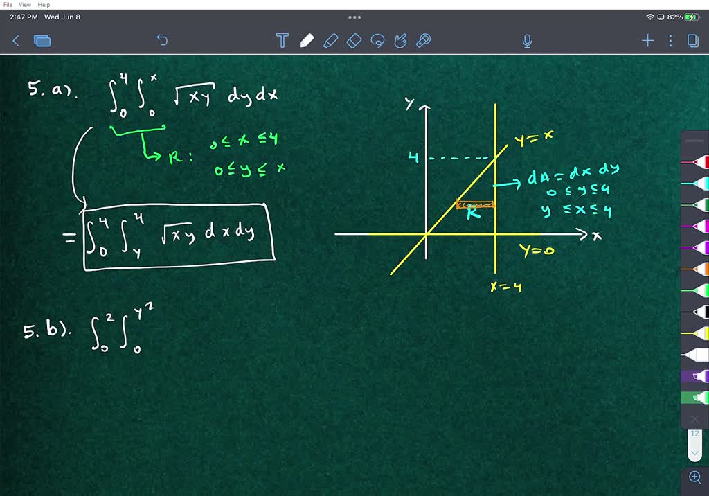 SOLVED: (5) Switch the order of integration for the double integrals ...