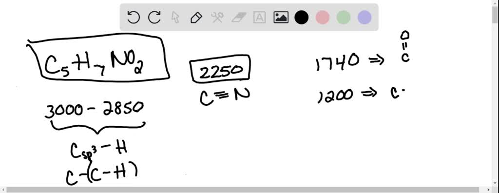 SOLVED: A compound with the formula C5H7NO2 has these peaks in its IR ...