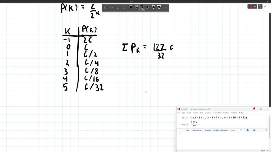 SOLVED: Exercise 4. Let X be a random variable with PMF pk = c/2^k for k = -1, 0, 1, 2, 3, 4, 5 ...