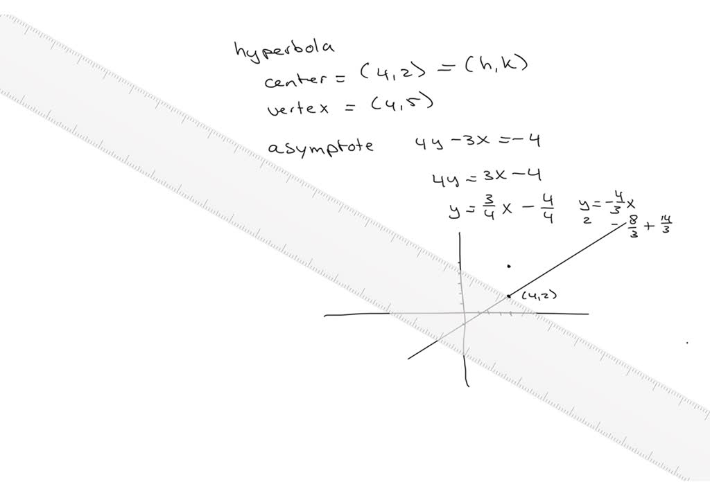 SOLVED: Write the equation of a hyperbola in standard form with center (4, 2), vertex (4, 5 ...