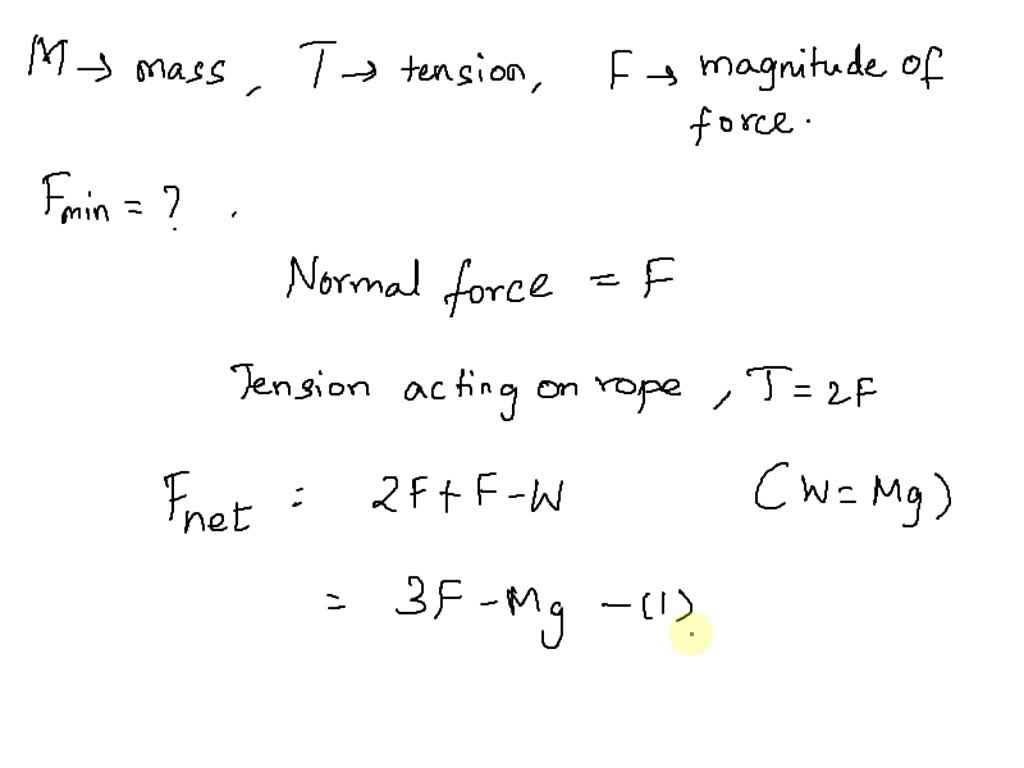 A window washer of mass M is sitting on a platform suspended by system ...