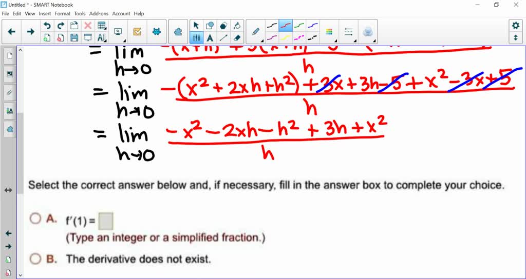 SOLVED: Using the definition of the derivative, find f' (x): Then find ...