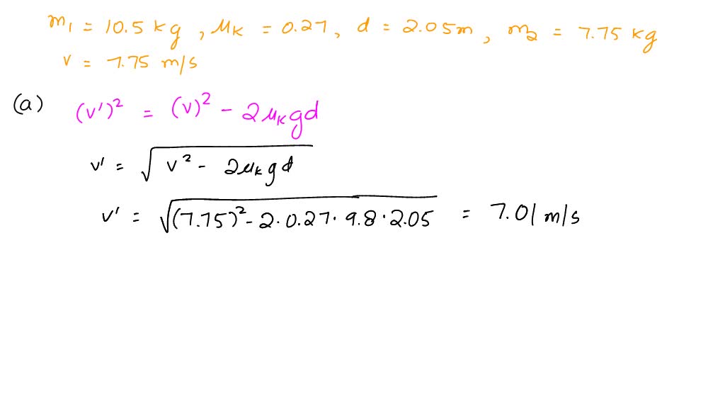 A block of mass m1 = 10.5 kg slides along a horizontal surface (with friction, μk = 0.27) a ...