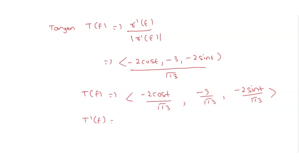 SOLVED: point) For the curve given by r(t) = ( 2 sin(t) , 4t,2 cos(t)) , Find the unit tangent T ...