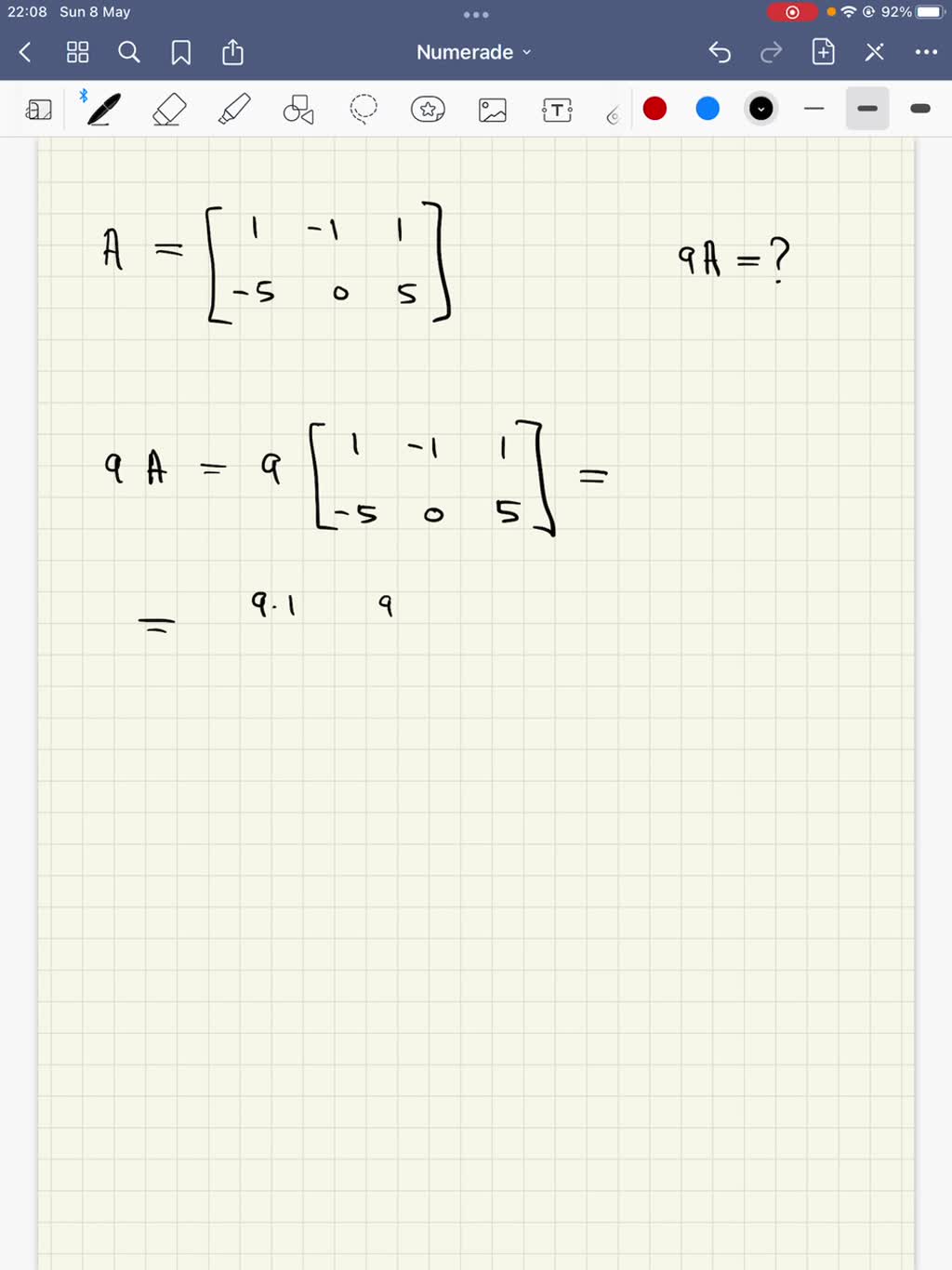 SOLVED: Question Given matrix A shown below; find 9A 1 A= | 55 0 5 ...