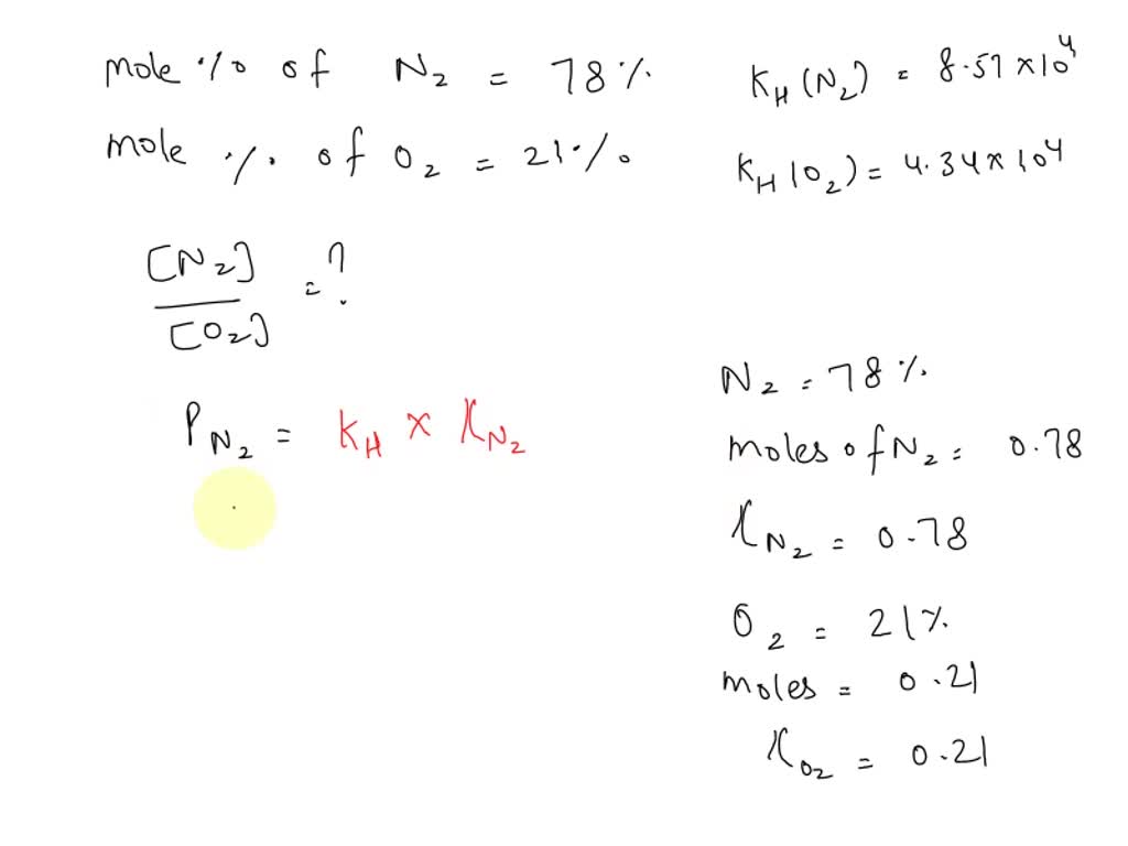 SOLVED: Henry's Law Air contains 78% N2 and 21% O2 (mole percentages ...