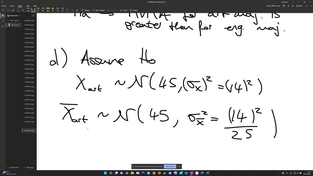 SOLVED: 14. We ask if visual memory ability for a sample of 25 art majors (X = 49) is better ...