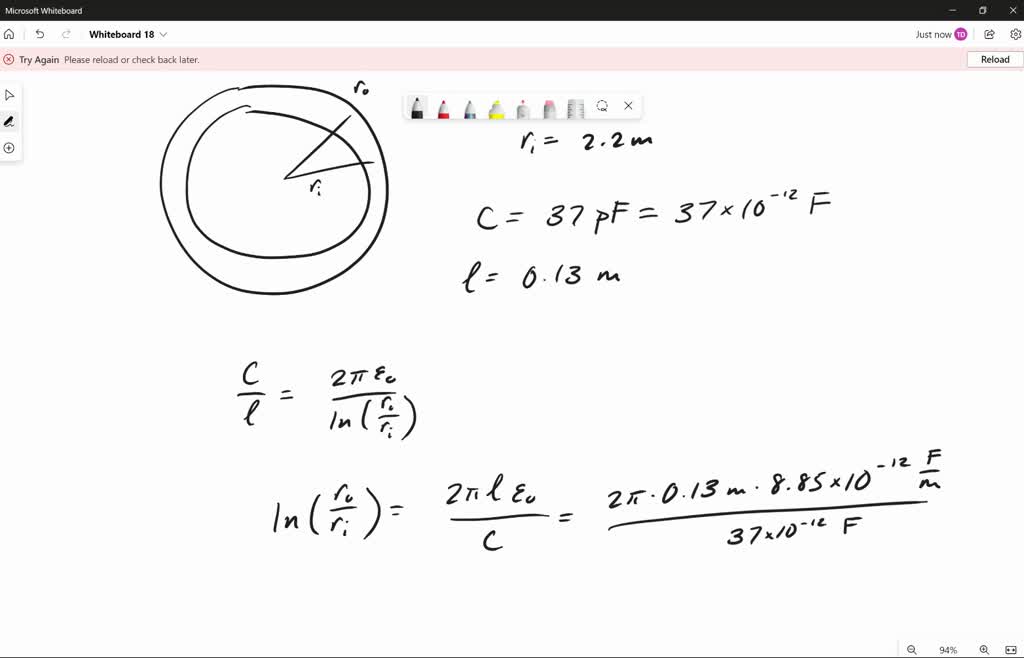 SOLVED: A cylindrical capacitor consists of solid inner conducting core ...
