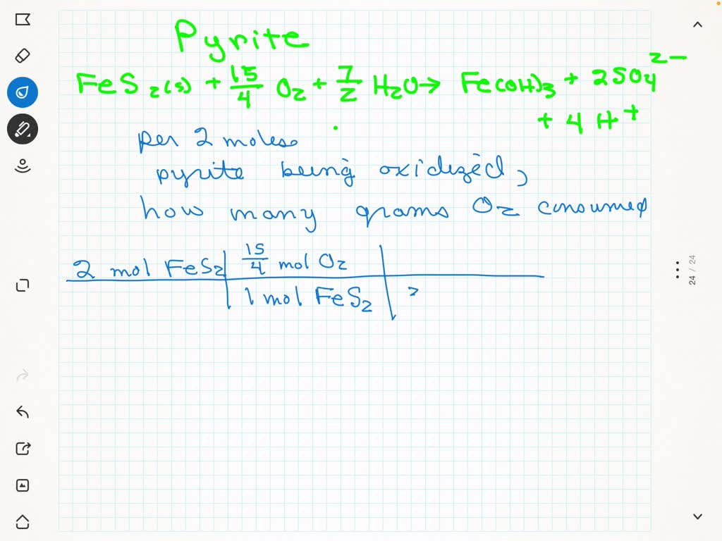 SOLVED: The pyrite oxidation reaction is the following: FeS2 (s) + 4 O2 ...