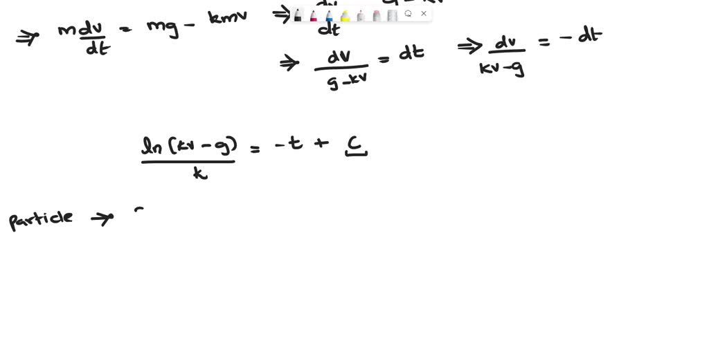 Differential Eq: A particle falls under gravity in a resisting medium whose distance varies with ...