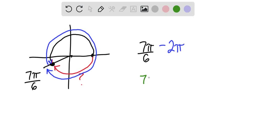 SOLVED: find a negative conterminal angle to 7pi/6 in radians (in terms ...