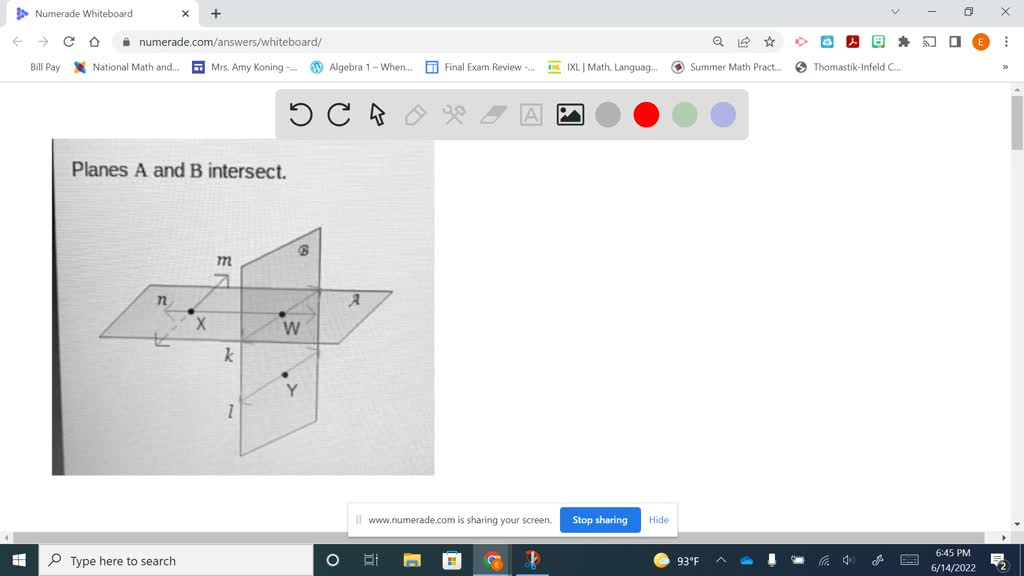 SOLVED: 'Which describes the intersection of the plane A and line M? Euclidean Geometry Quiz ...