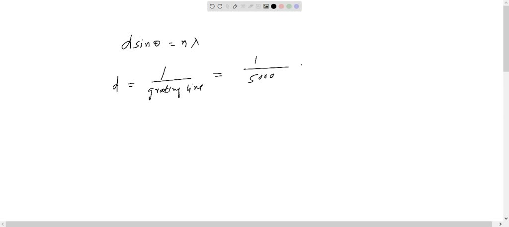 SOLVED: A diffraction grating has 5000 lines per cm. The angle between ...