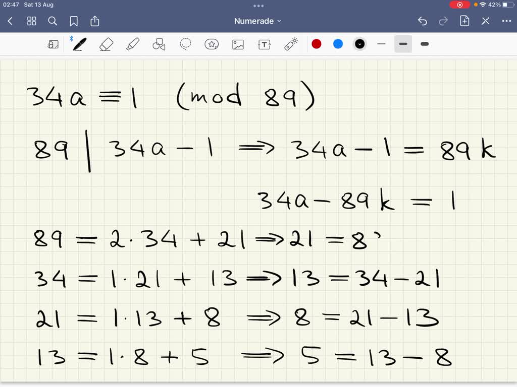Solve the congruence using the modular inverses. 34x = 77 (mod 89)
