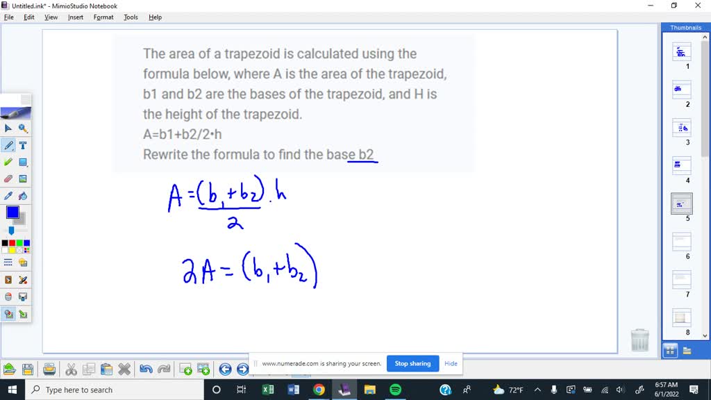 SOLVED: The area of a trapezoid is calculated using the formula below ...