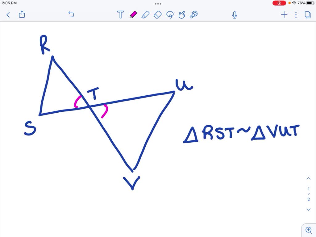 SOLVED: Triangles RST and VUT are connected at point T. Which piece of additional information ...