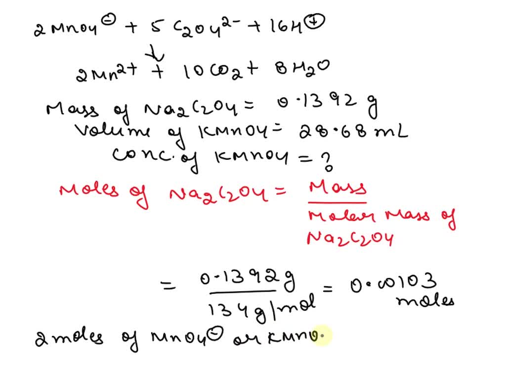 SOLVED: Potassium permanganate reacts with sodium oxalate by the ...