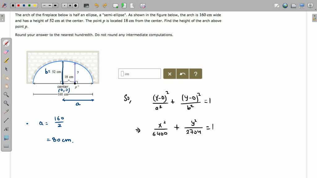 SOLVED: The arch of the fireplace below is half an ellipse, semi ...