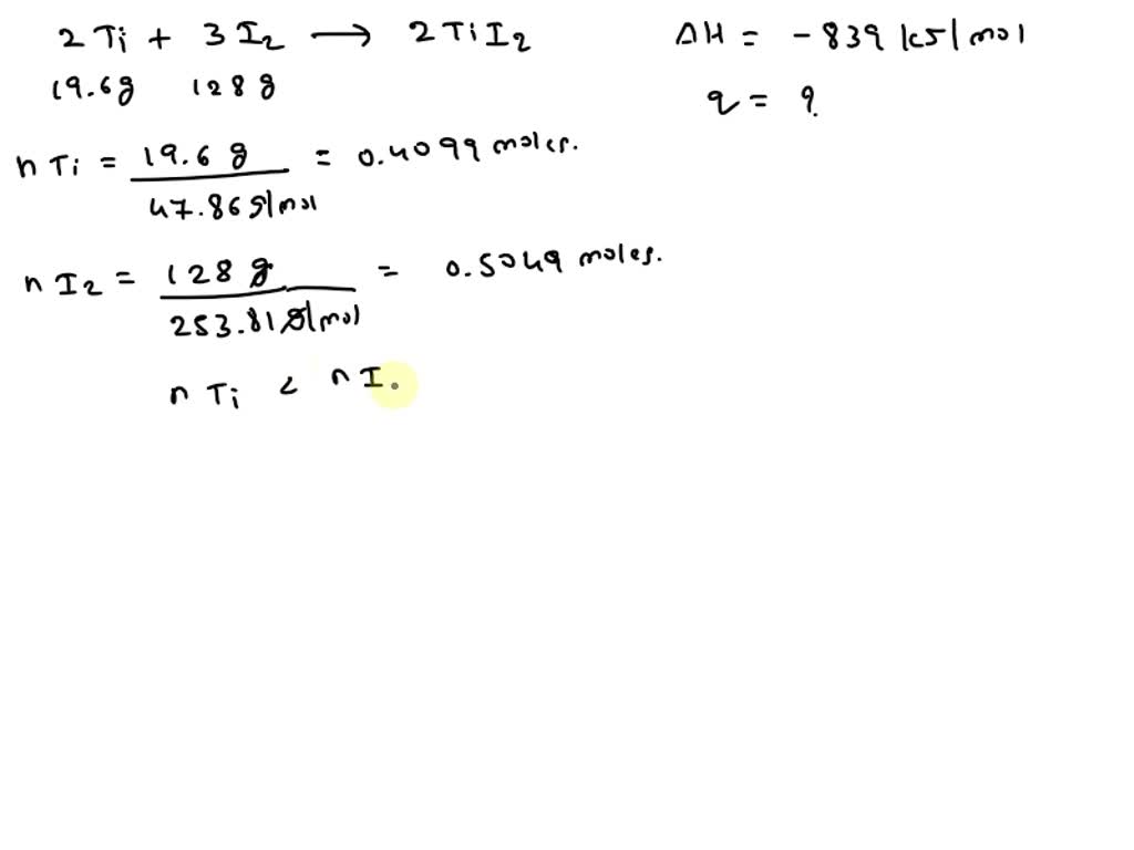 SOLVED: Titanium reacts with iodine to form titanium(III) iodide as ...