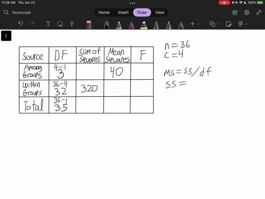 SOLVED: Mean Degrees of Sum of Square Consider an experiment with Source Freedom Squares ...