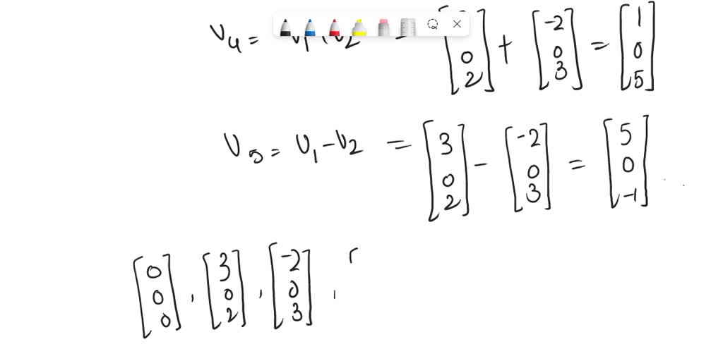 SOLVED: List five vectors in Span V1, V2. For each vector, show the ...