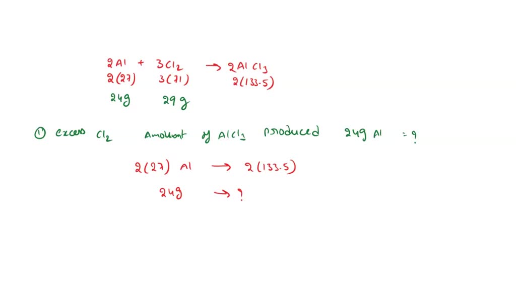 SOLVED: Aluminum reacts with chlorine gas to form aluminum chloride ...