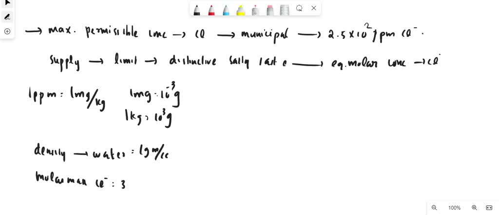 SOLVED: 1. The maximum permissible concentration of chloride in a ...