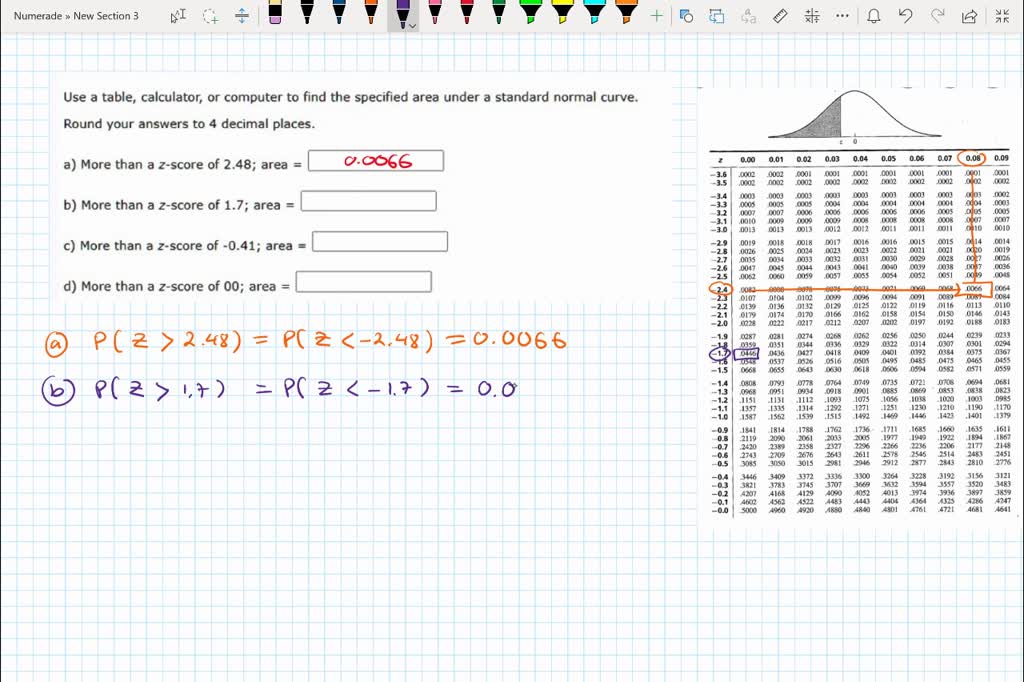 SOLVED: Use table, calculator; or computer to find the specified area ...