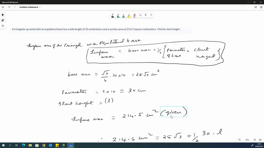 SOLVED: A triangular pyramid with an equilateral base has a side length ...