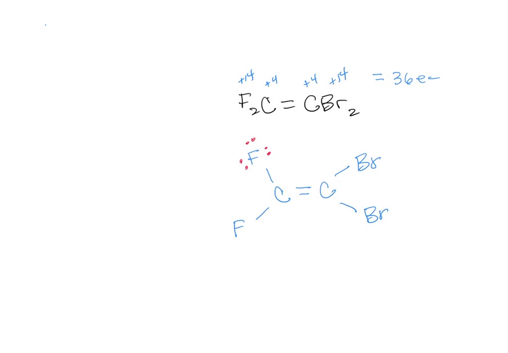 Draw the Lewis structure for F2C=CBr2. How many lone pair electrons and bonding electrons are in ...