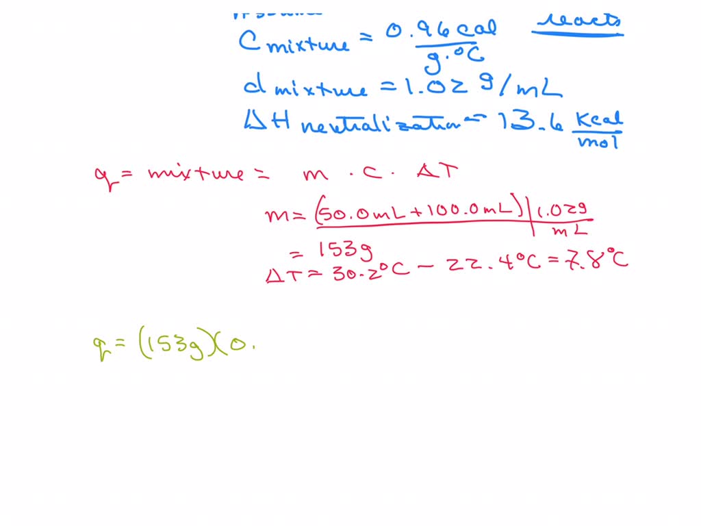 SOLVED: 50.0 mL of a solution of HCl is combined with 100.0 mL of 1.05 M NaOH in a calorimeter ...