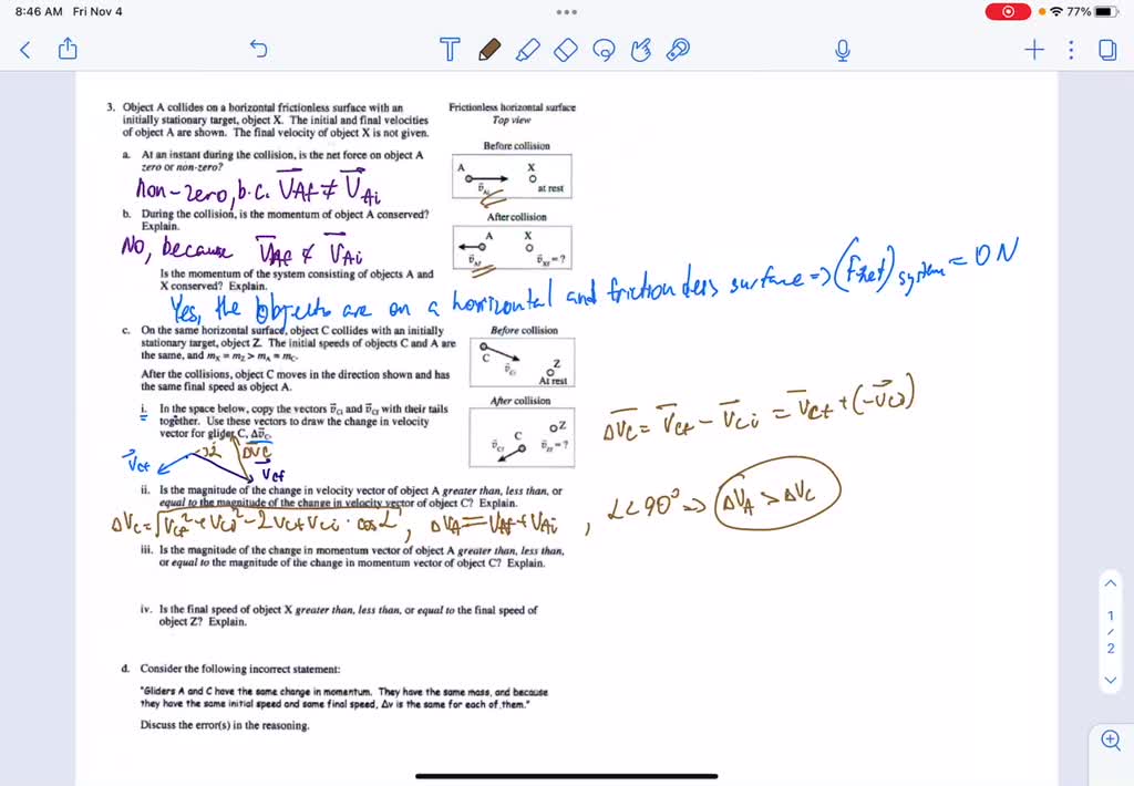 SOLVED: Object A collides on a horizontal frictionless surface with an ...