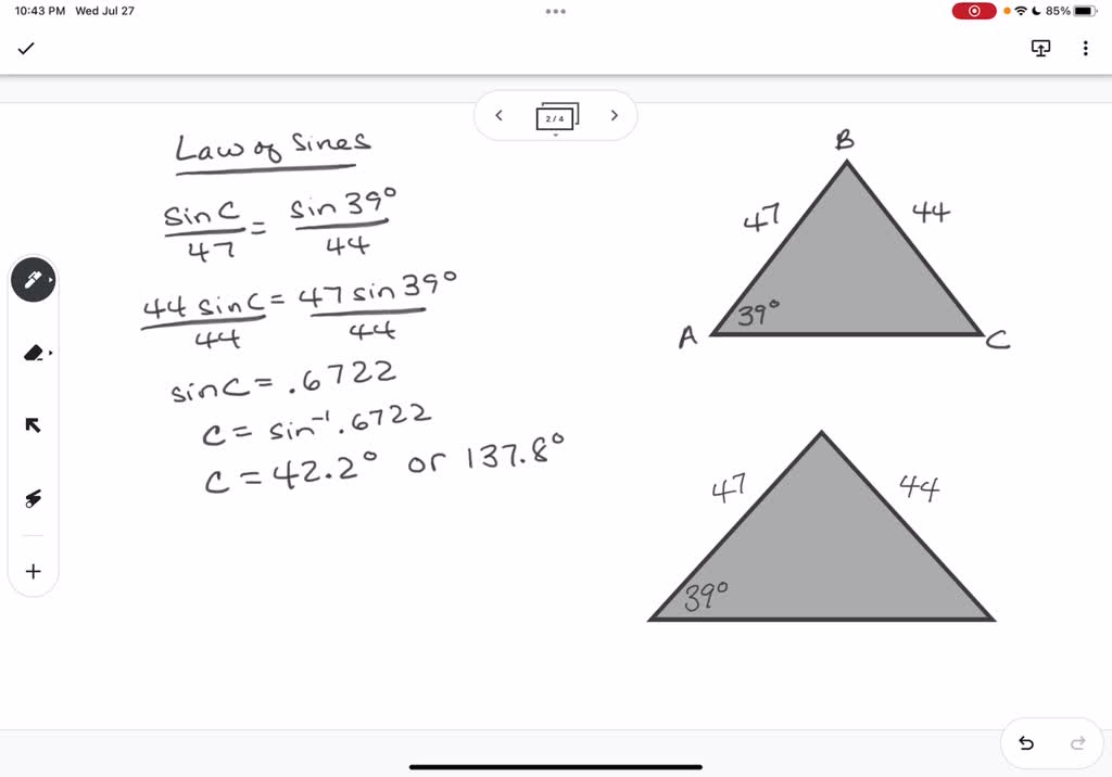 SOLVED: Consider triangle ABC like the one below: Suppose that a = 44 ... SOLVED: Consider triangle ABC like the one below: Suppose that a = 44 ...