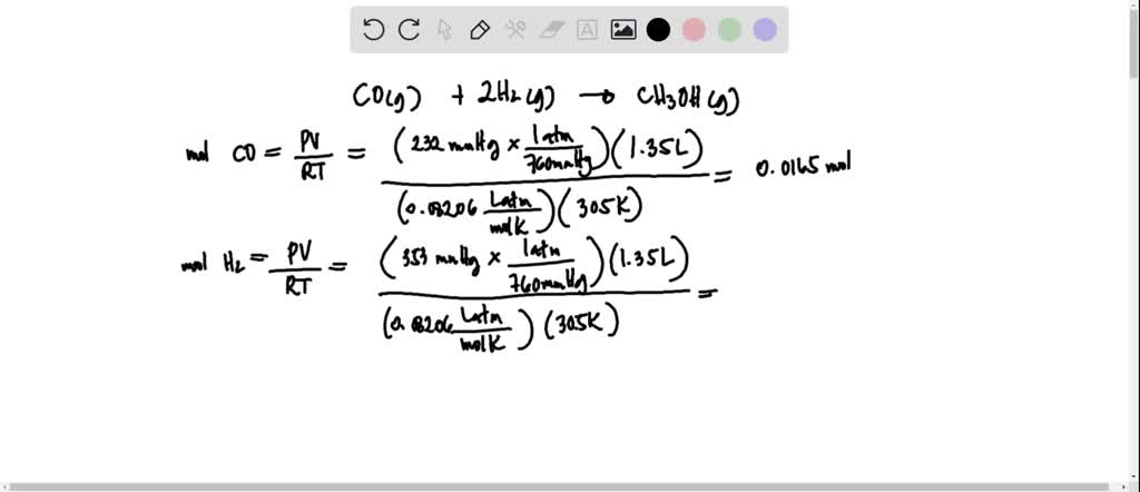 SOLVED: Carbon monoxide gas reacts with hydrogen gas to form methanol via the following reaction ...