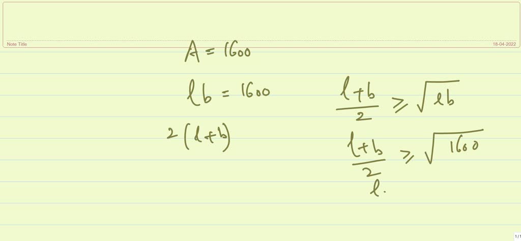 SOLVED: Find the dimensions of rectangle with an area of 1600 square ...