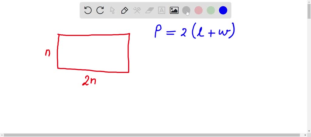 SOLVED: he length of a rectangular garden is twice its width. The width of the garden is n feet ...