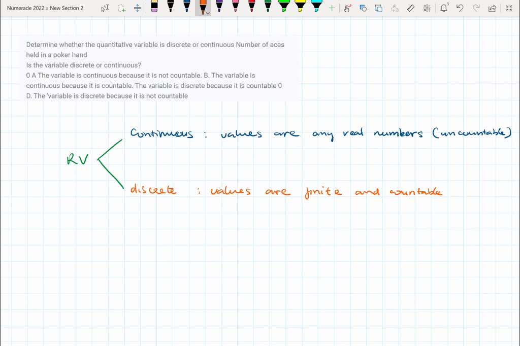 Solved Determine Whether The Quantitative Variable Is Discrete Or Continuous Number Of Aces