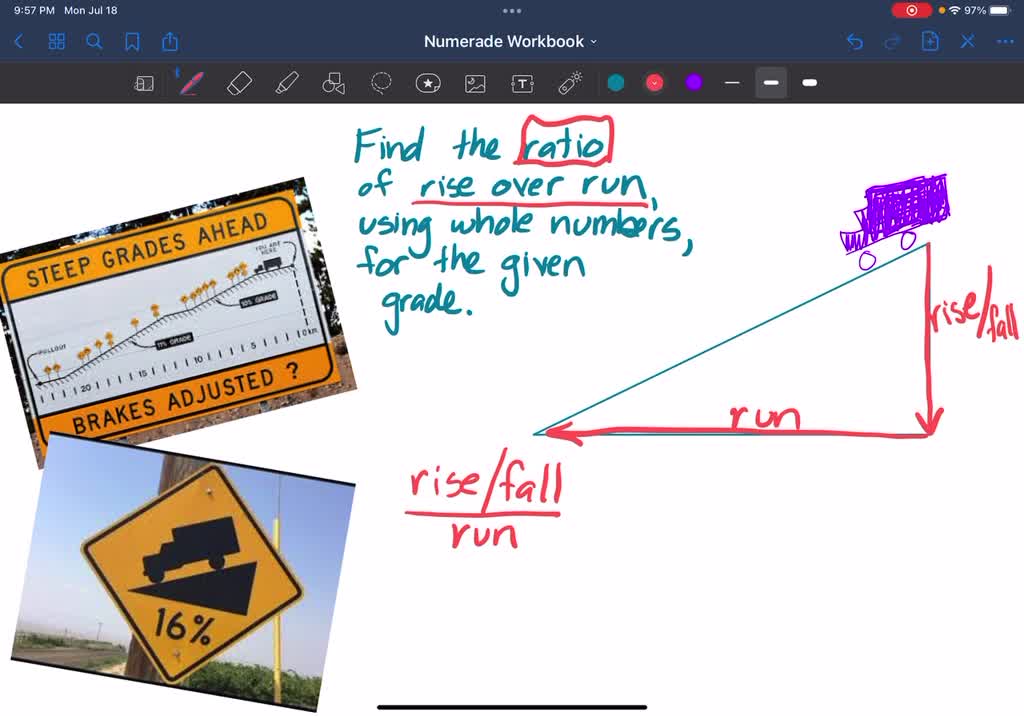 SOLVED: Find a ratio of rise over run, using whole numbers, that ...