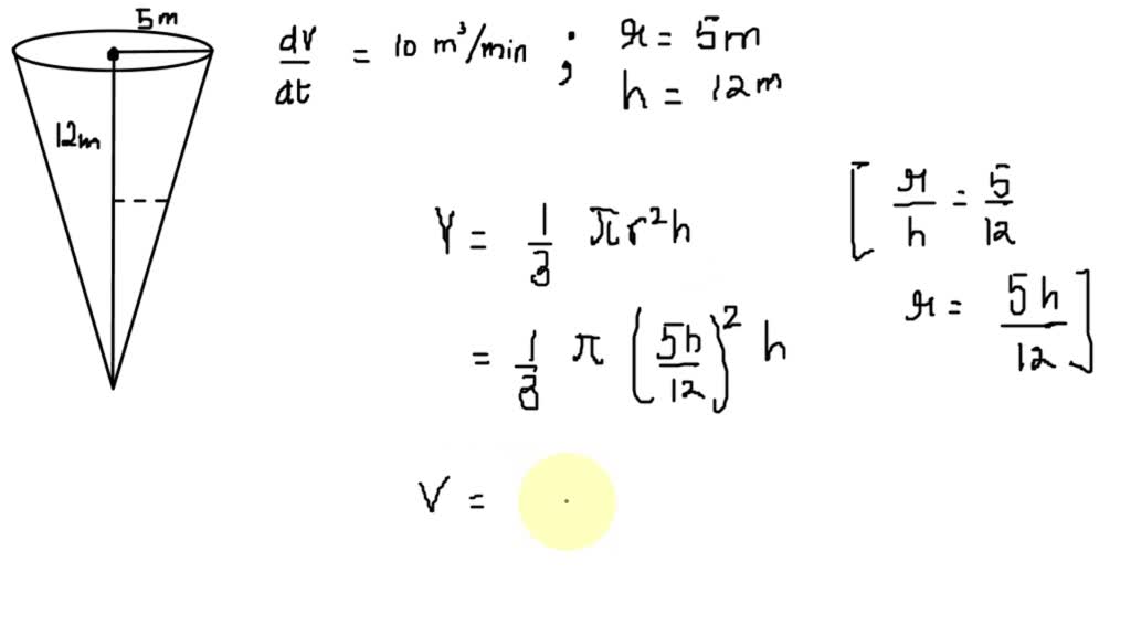 SOLVED: (10 points) An open right circular conical tank (vertex down ...