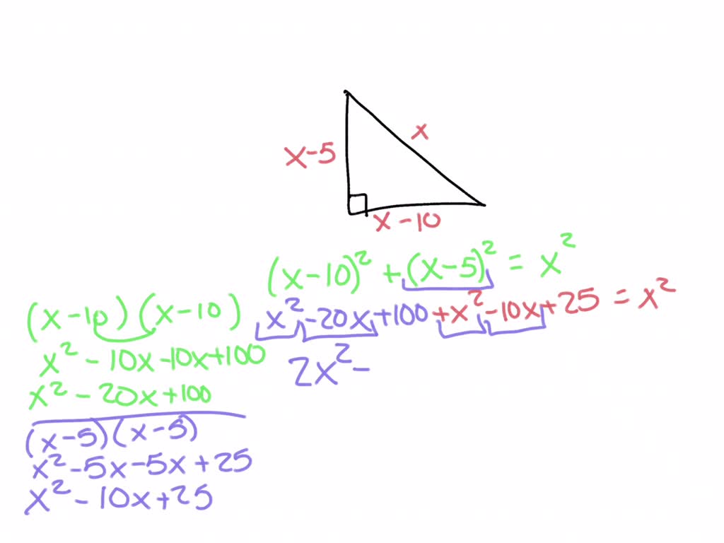 SOLVED: Set up an equation and solve. One leg of a right triangle is 10m less than the ...